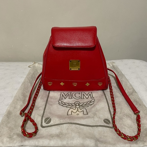 MCM | Bags | Mcm Mini Leather Backpack With Chain Strap | Poshmark